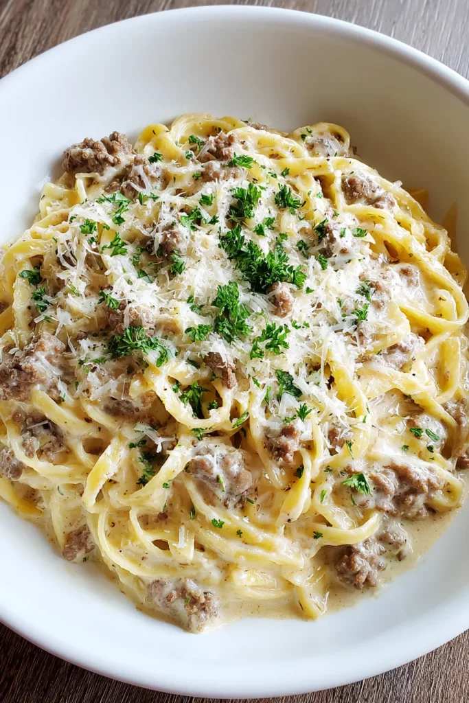 Creamy Ground Beef Alfredo Pasta – Cooking With Chef Alba