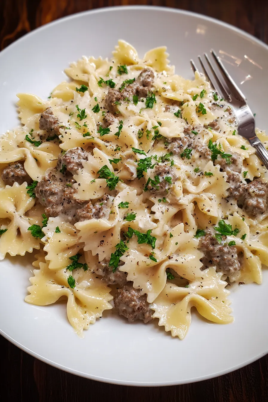 Beef and Bowtie Pasta with Alfredo Sauce – Cooking With Chef Alba
