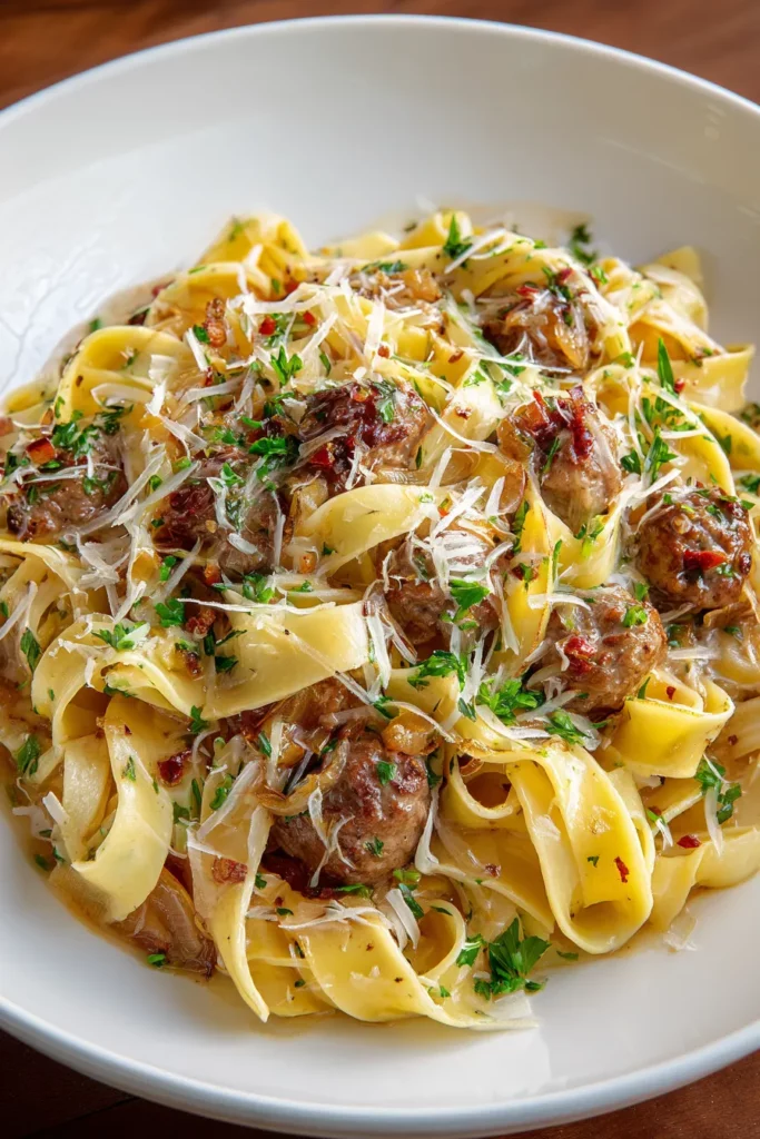 Caramelized Onion, Apple, and Sausage Pasta – Cooking With Chef Alba