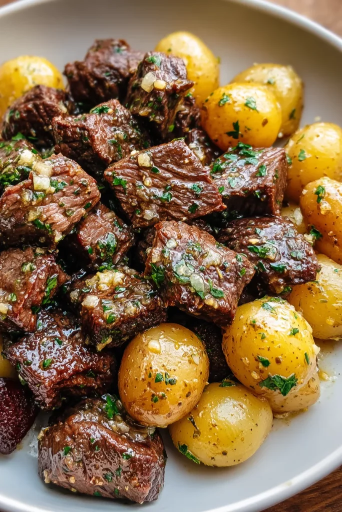 Slow Cooker Garlic Butter Beef Bites & Potatoes – Cooking With Chef Alba
