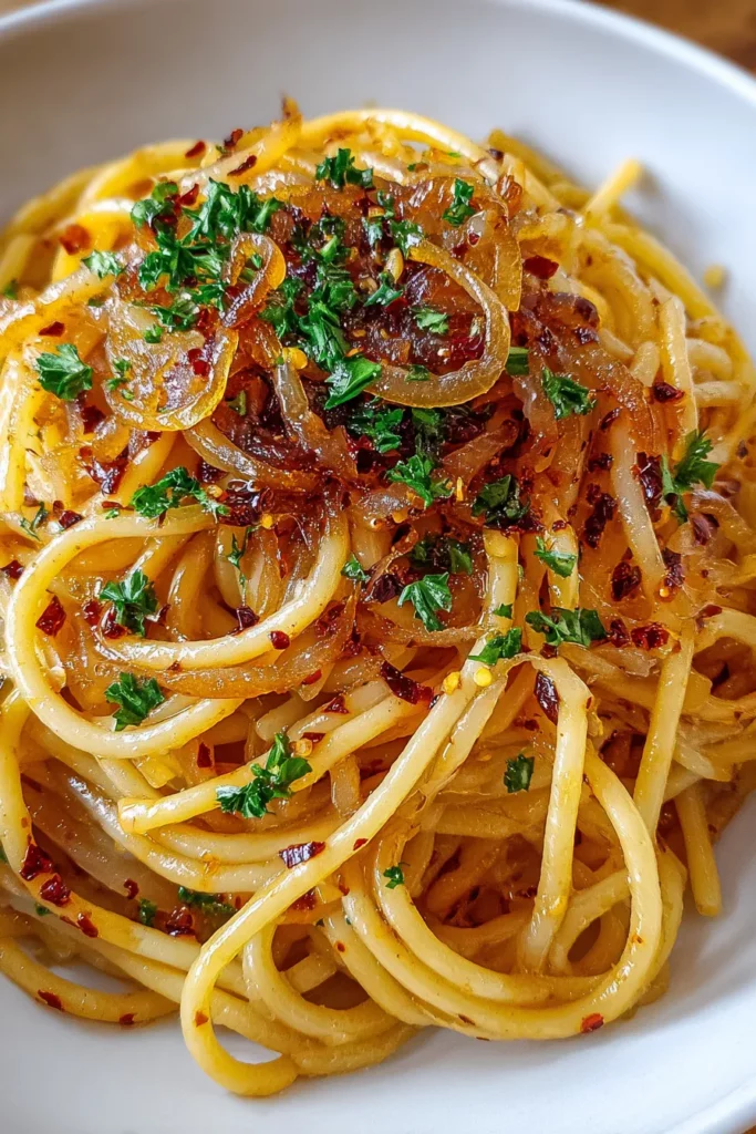 Caramelized Onion Pasta with Chilli Oil – Cooking With Chef Alba