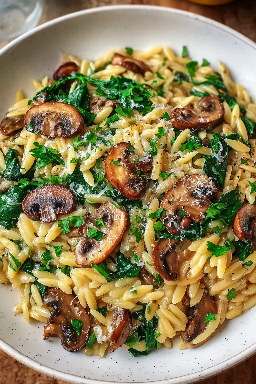 Garlic Butter Orzo with Mushrooms and Spinach – Cooking With Chef Alba